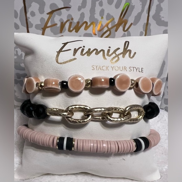Erimish | Jewelry | Brand New Erimish Bracelets 3 Pc Stack Tan Black Gold | Poshmark